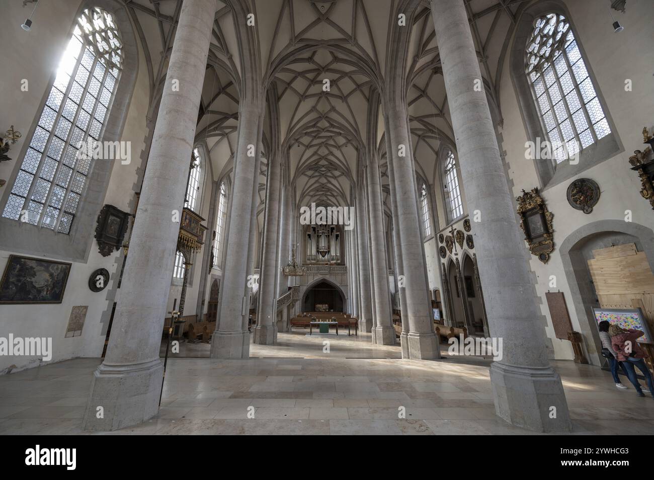 Interior with organ loft of the late Gothic church of St George, built ...