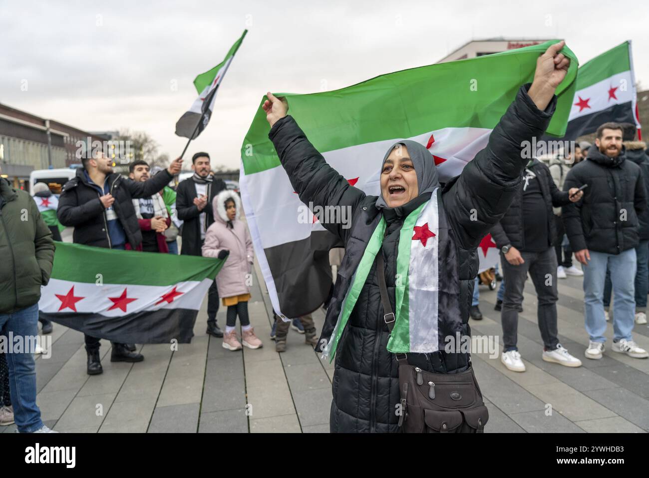 Syrian woman celebrate the end of the Assad regime after the change of ...