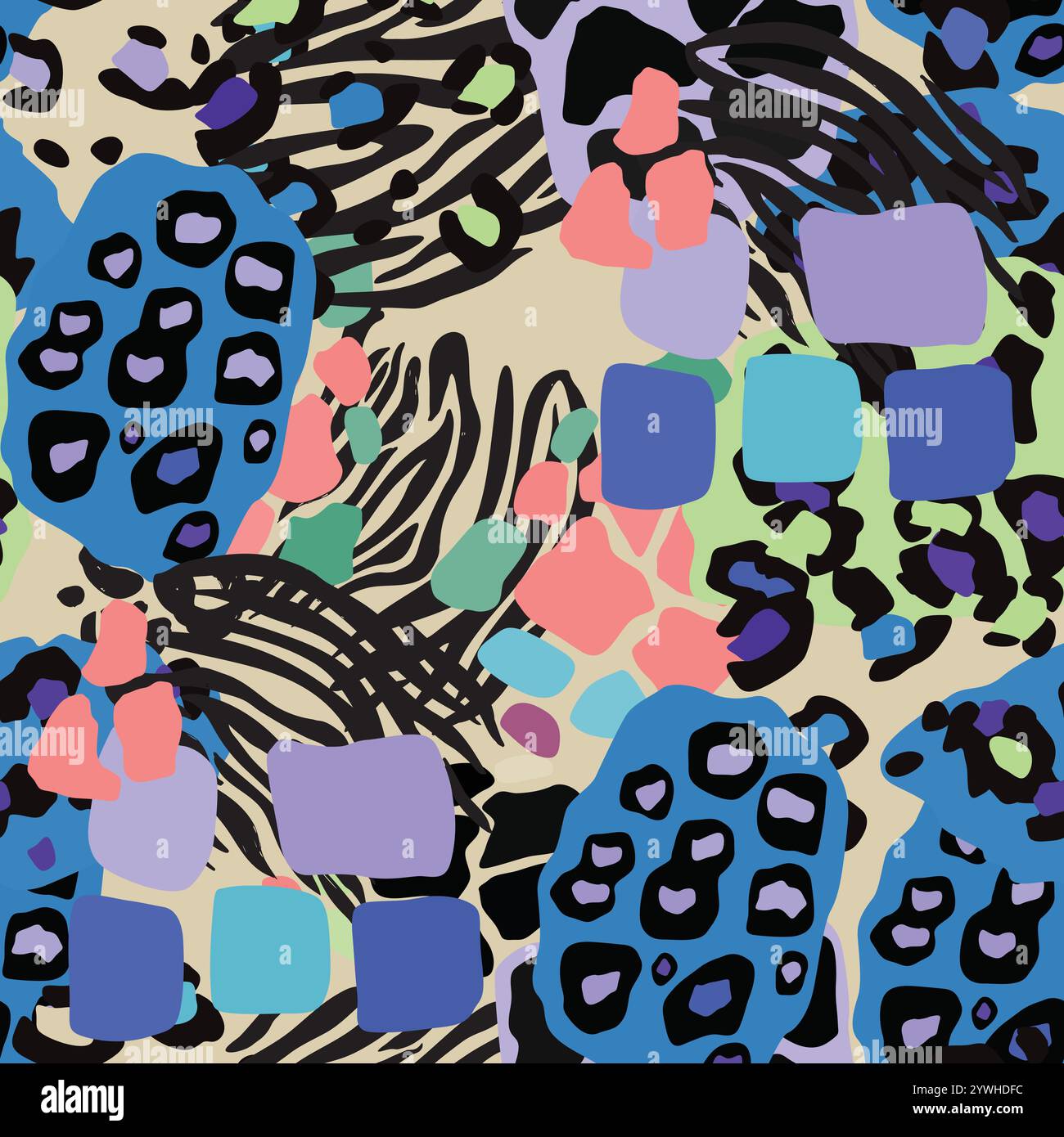 Textile art featuring colorful leopard print on a zebra background ...
