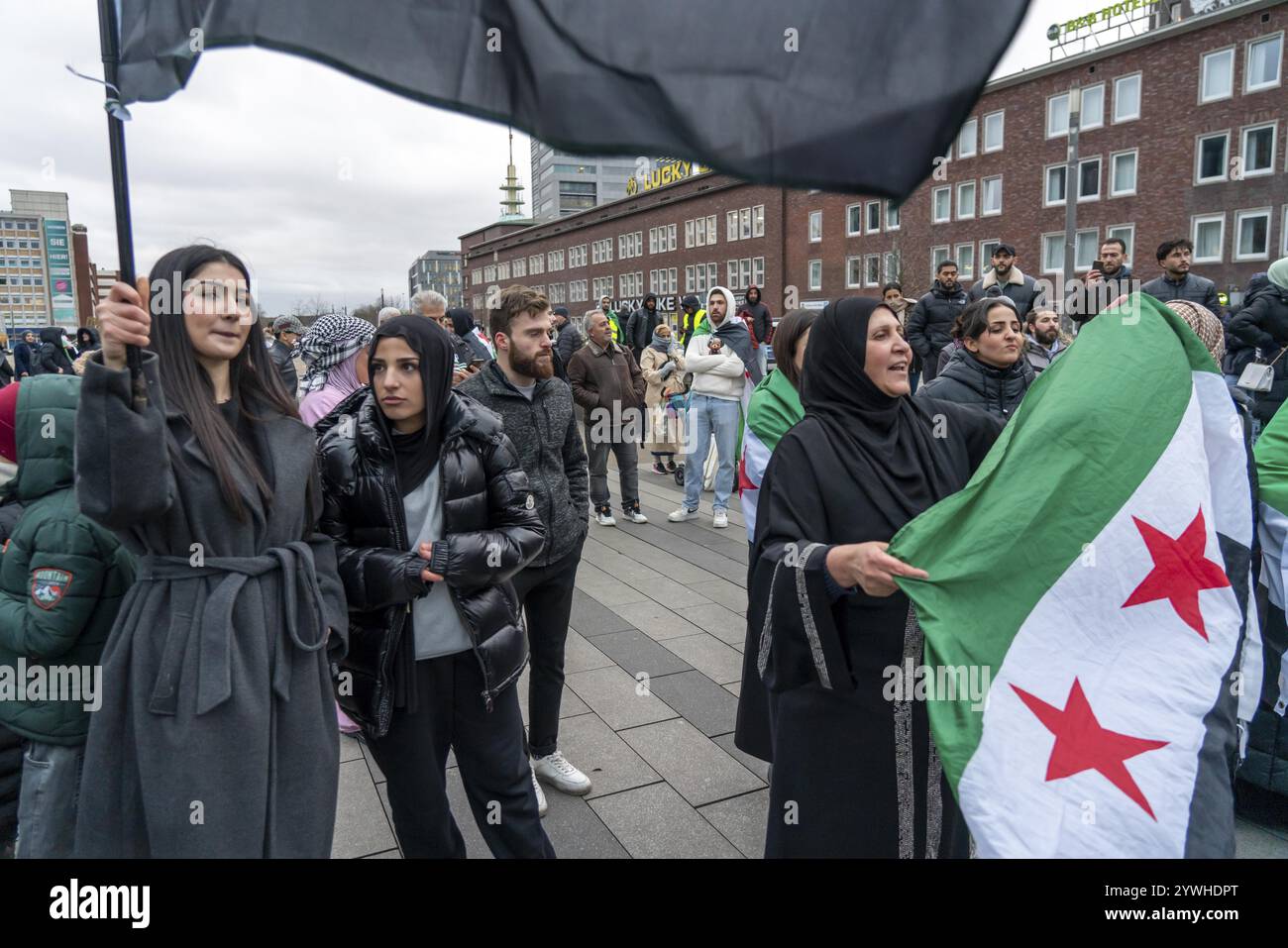 Syrian woman celebrate the end of the Assad regime after the change of ...