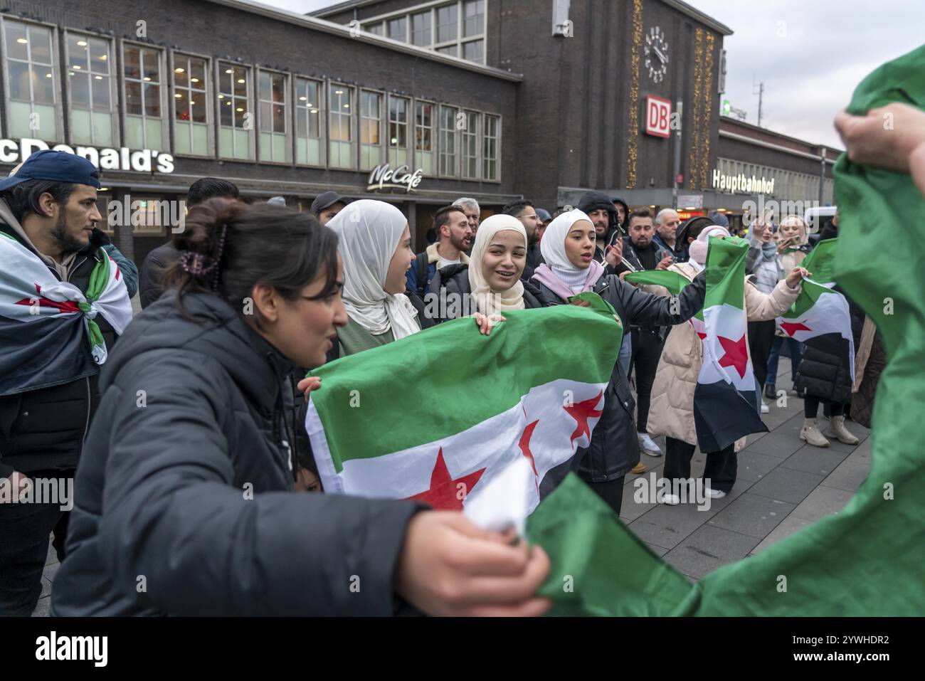 Syrian woman celebrate the end of the Assad regime after the change of ...