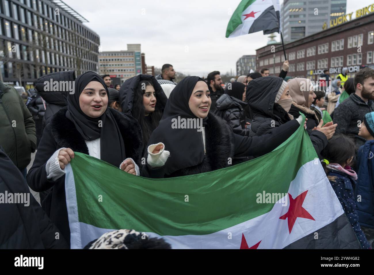 Syrian woman celebrate the end of the Assad regime after the change of ...