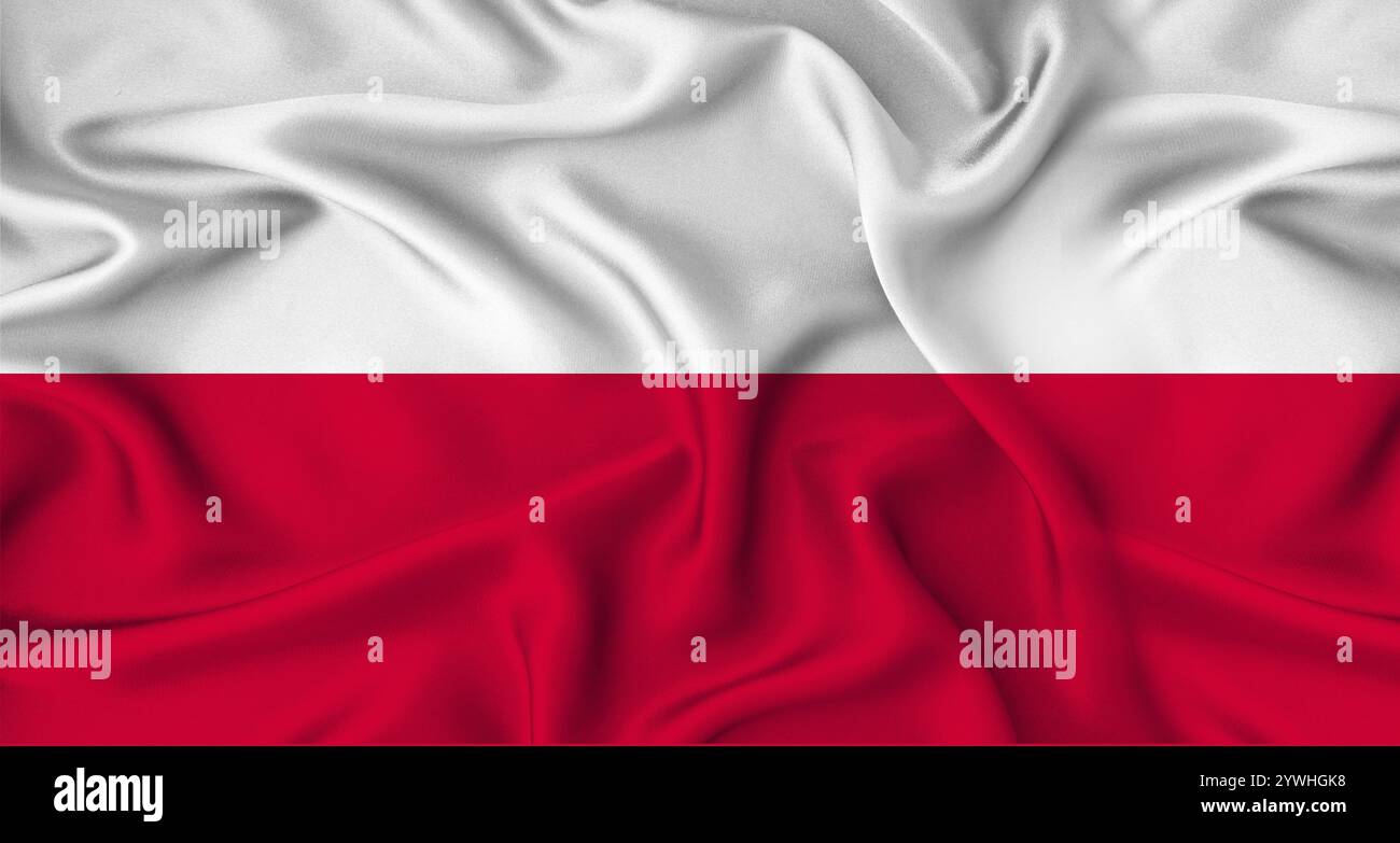 Close up of flag of Poland with cloth texture. Realistic Poland flag ...