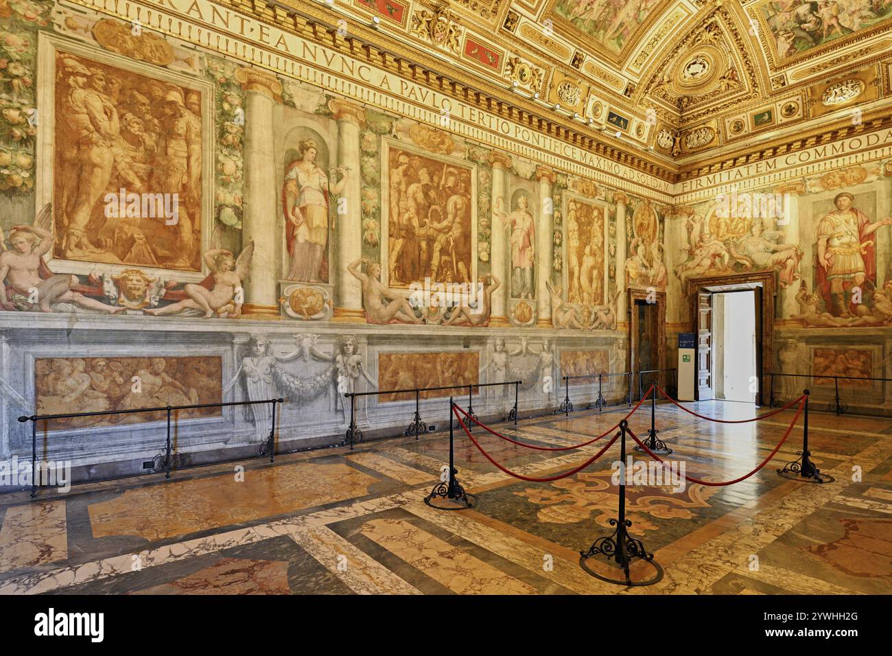 Ceiling painting and golden wall decorations in the Sala Paolina, Pope ...