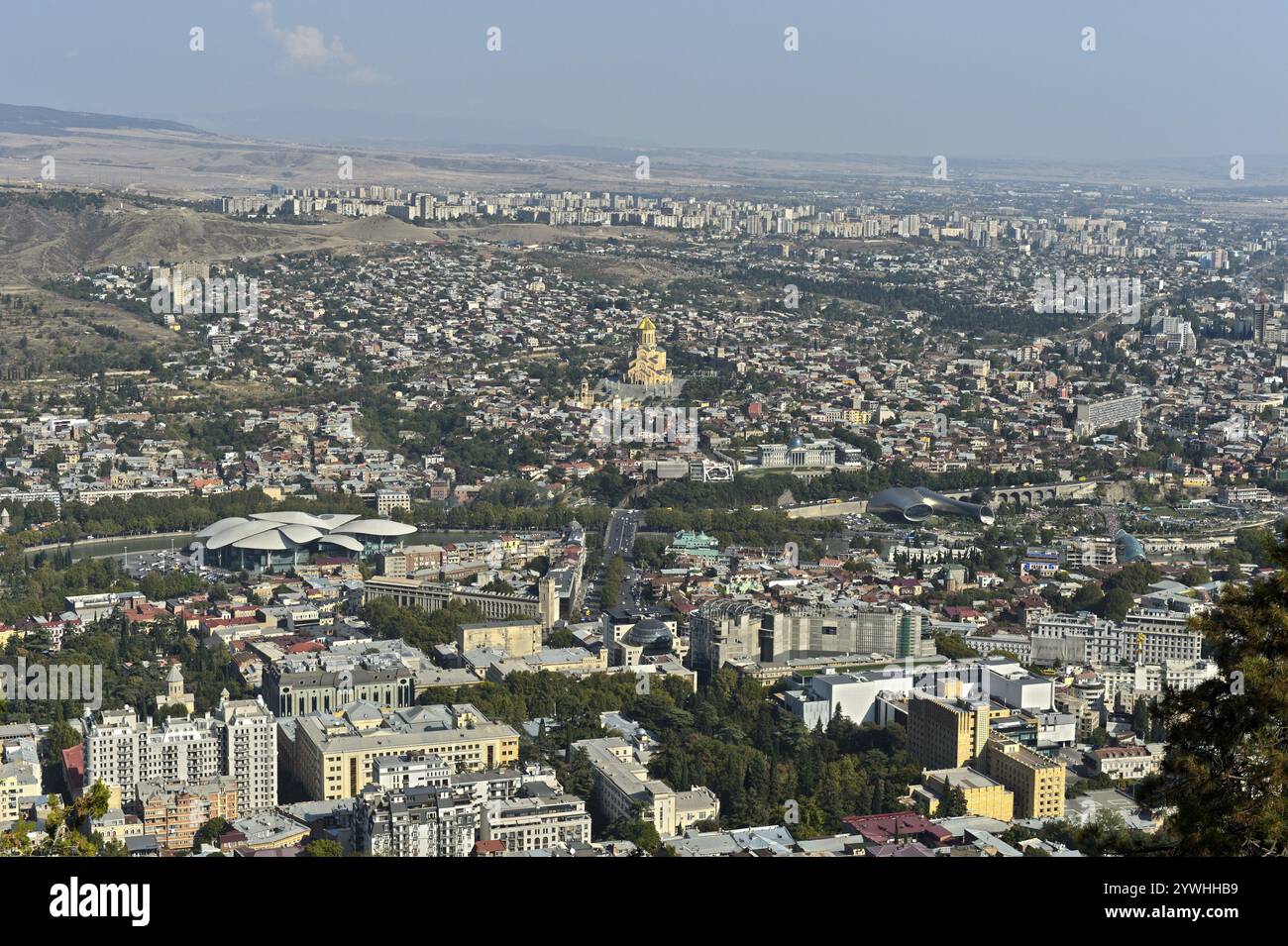 View of Tbilisi from Mount Mtazminda, important buildings from left to ...