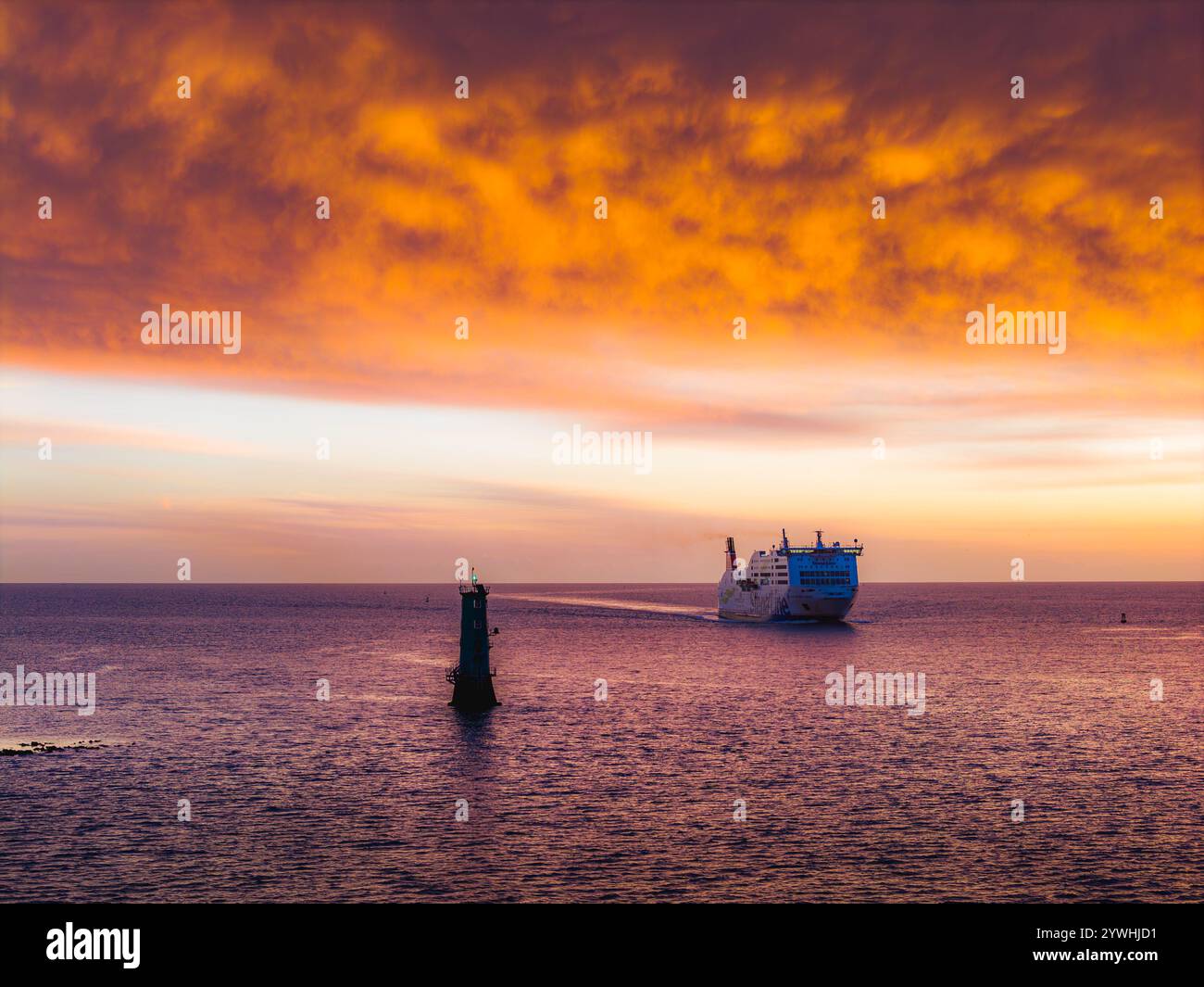 Stena Line approaching Dublin Bay and passing by North Bull Lighthouse ...