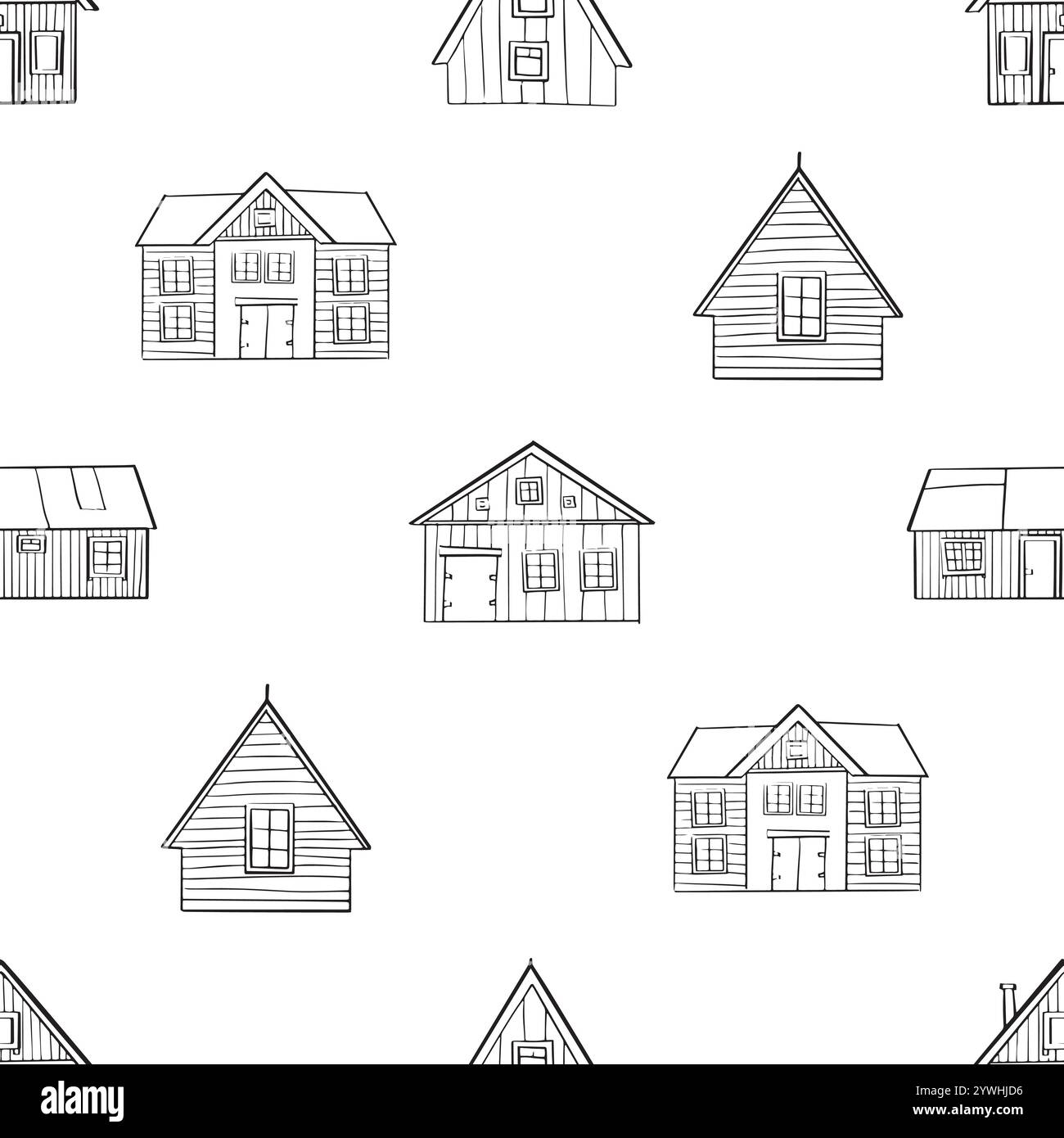 Seamless pattern village. A set of house icons showcasing different ...