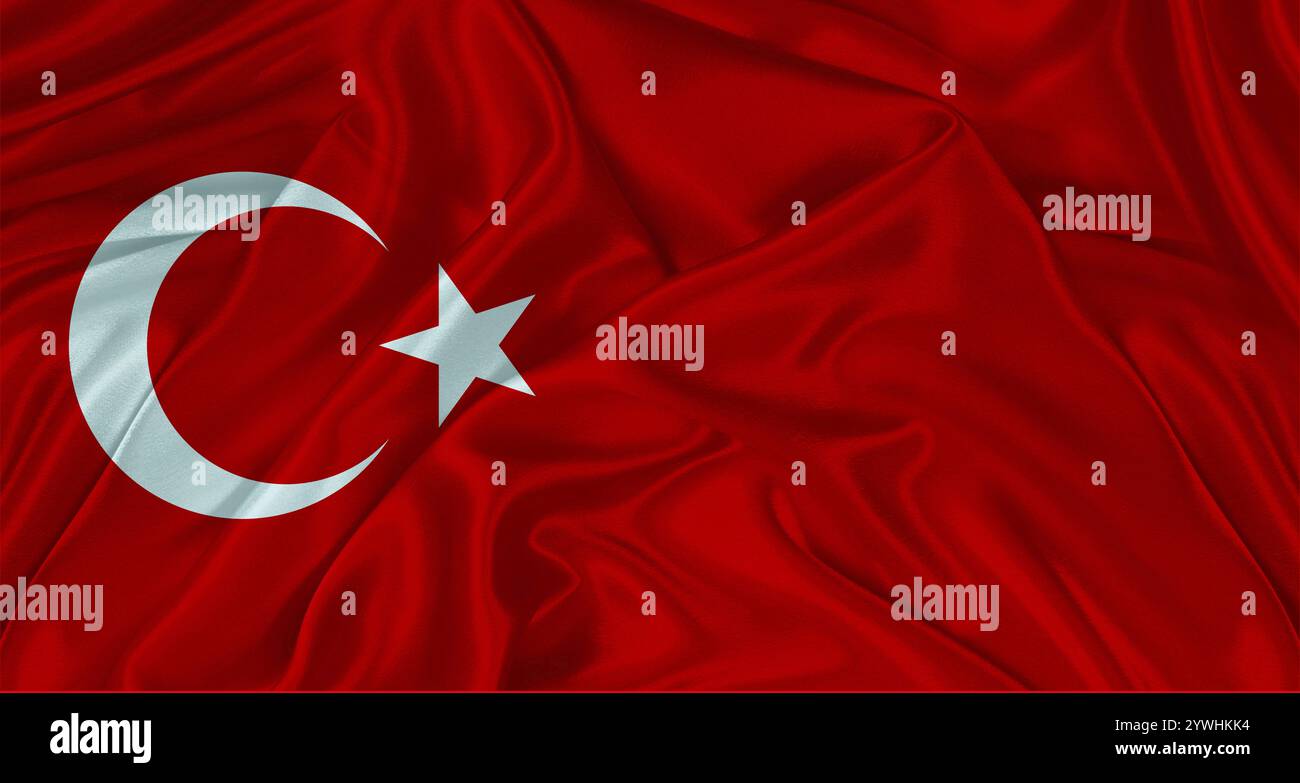 Close up of flag of Turkey with cloth texture. Realistic Turkey flag ...