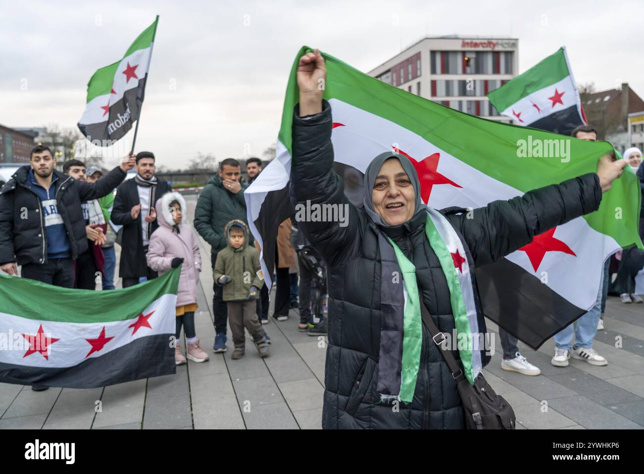 Syrian woman celebrate the end of the Assad regime after the change of ...