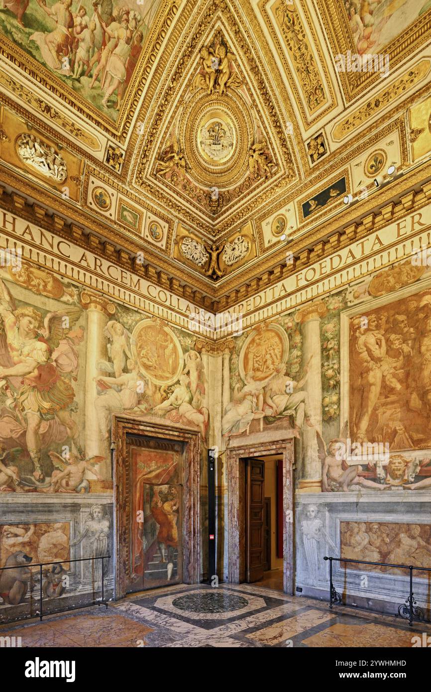 Ceiling painting and golden wall decorations in the Sala Paolina, Pope ...