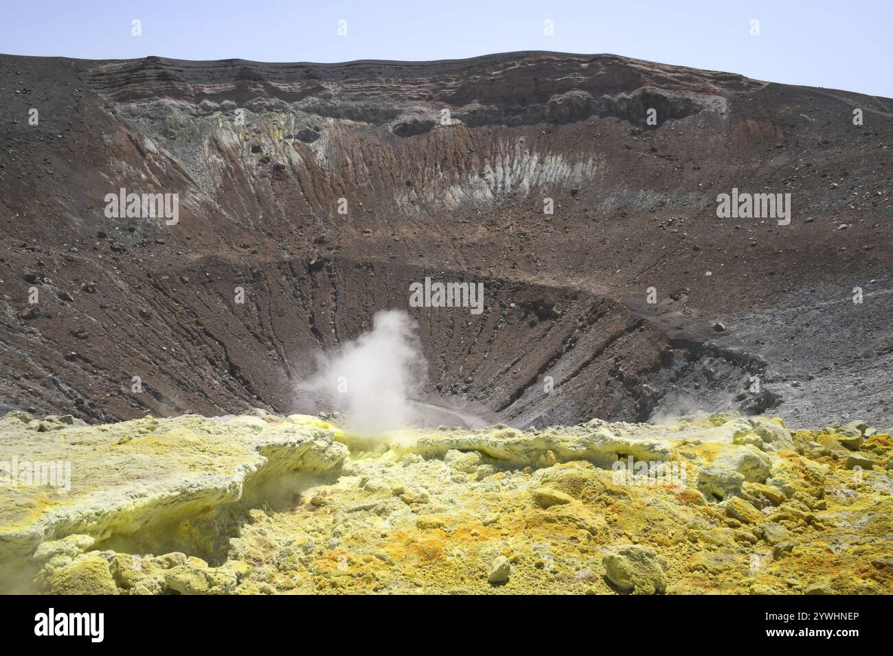 The fumaroles above the crater of Vulcano, Sicily, Italy, Europe Stock ...