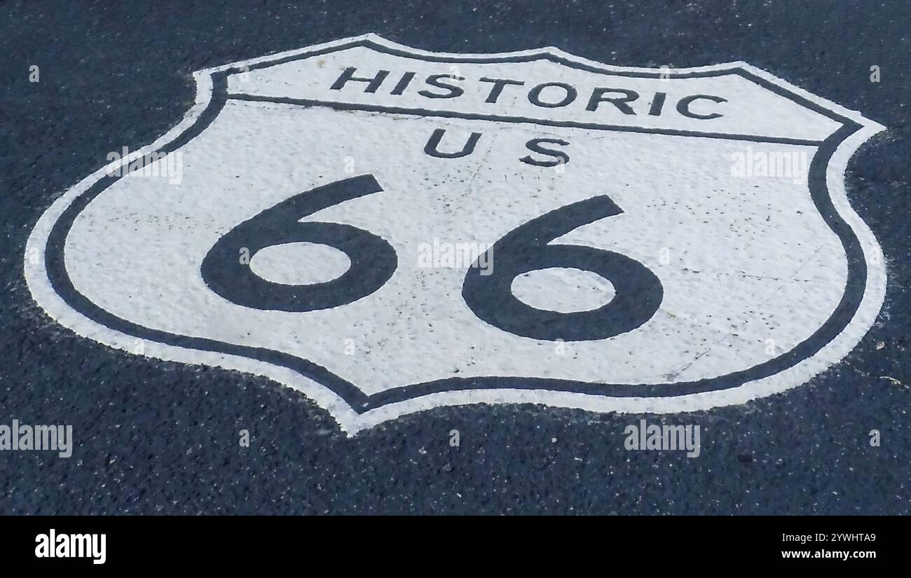 Historic Route 66 Road Sign on Asphalt Surface Stock Photo - Alamy