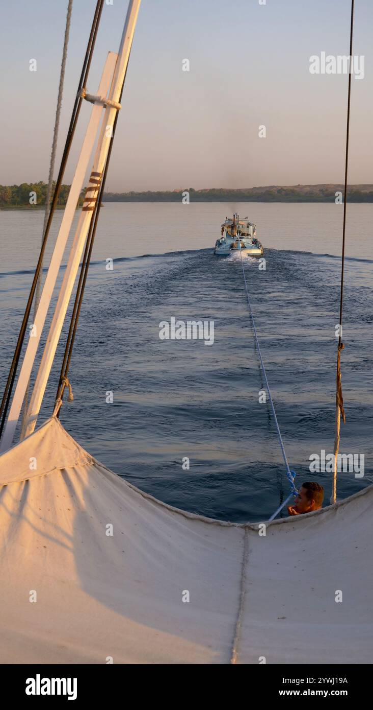 Dahabiah towed across the Nile River in Egypt Stock Photo - Alamy
