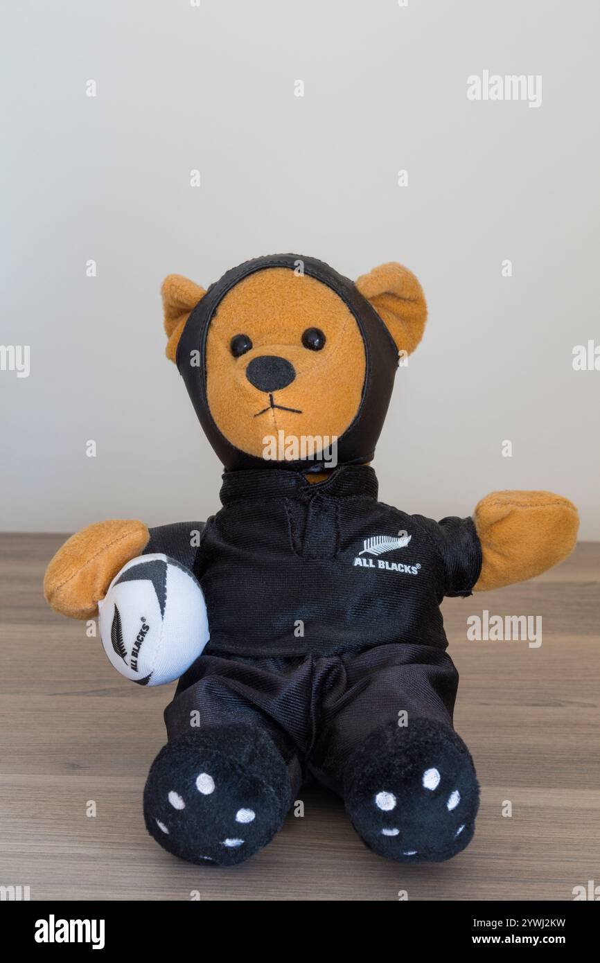 All Blacks Teddy Bear soft toy sitting holding rugby ball - rugby ...