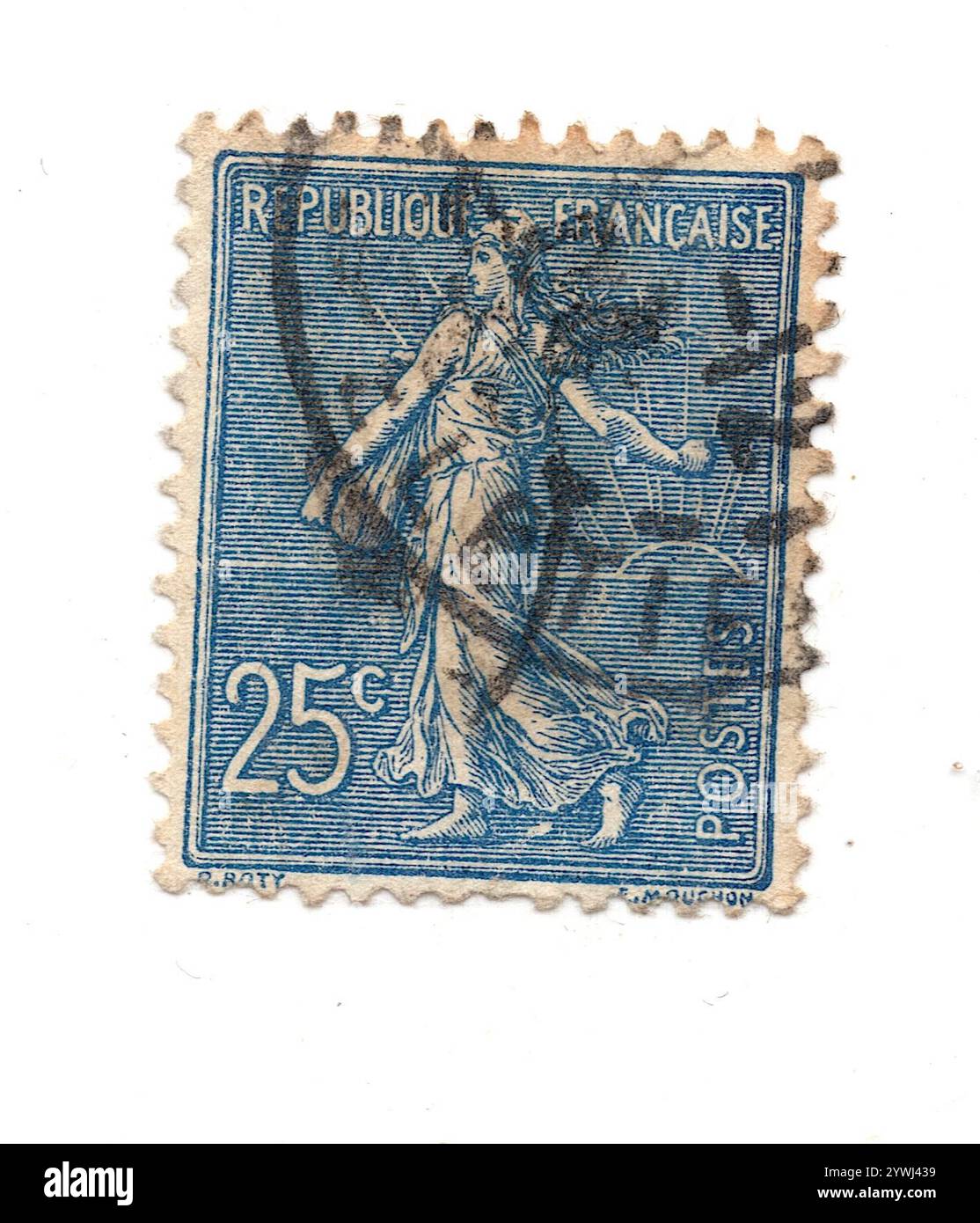 A vintage postage stamp from France isolated on a white background ...