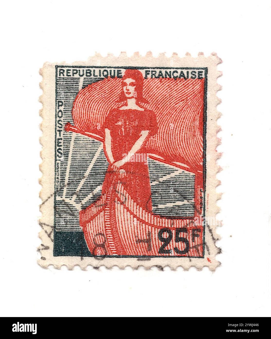 A vintage postage stamp from France isolated on a white background ...