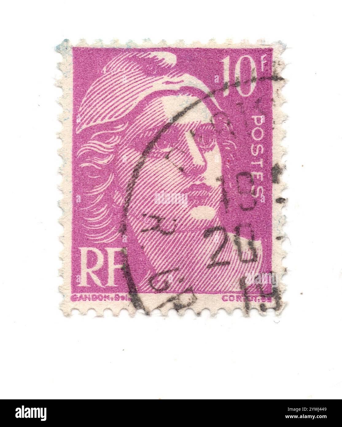 A vintage postage stamp from France isolated on a white background ...