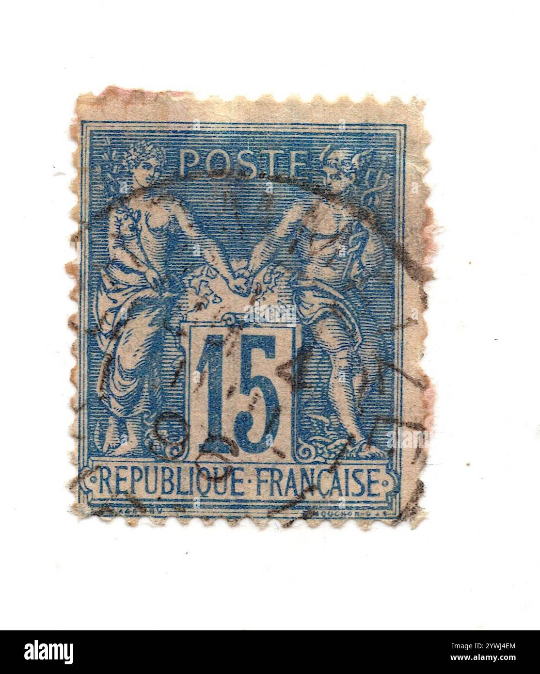 A vintage postage stamp from France isolated on a white background ...