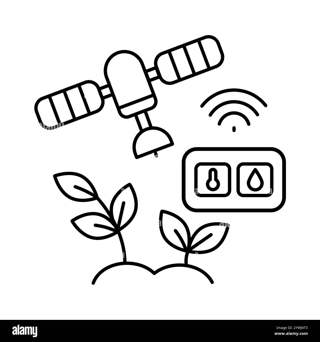 Satellite Monitoring Black Line Icon Smart Agriculture Vector Isolated Element Editable