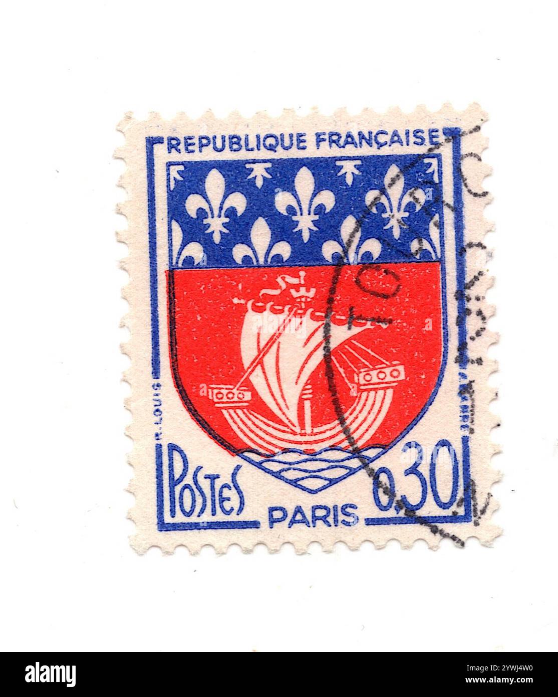 A vintage postage stamp from France isolated on a white background ...