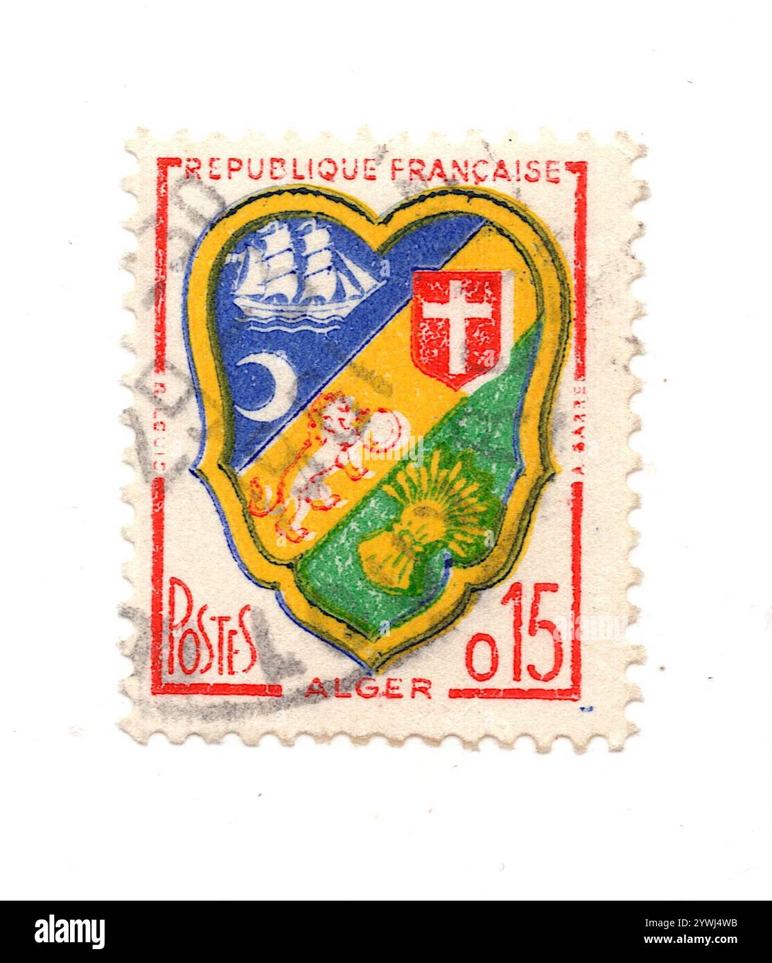 A vintage postage stamp from France isolated on a white background ...