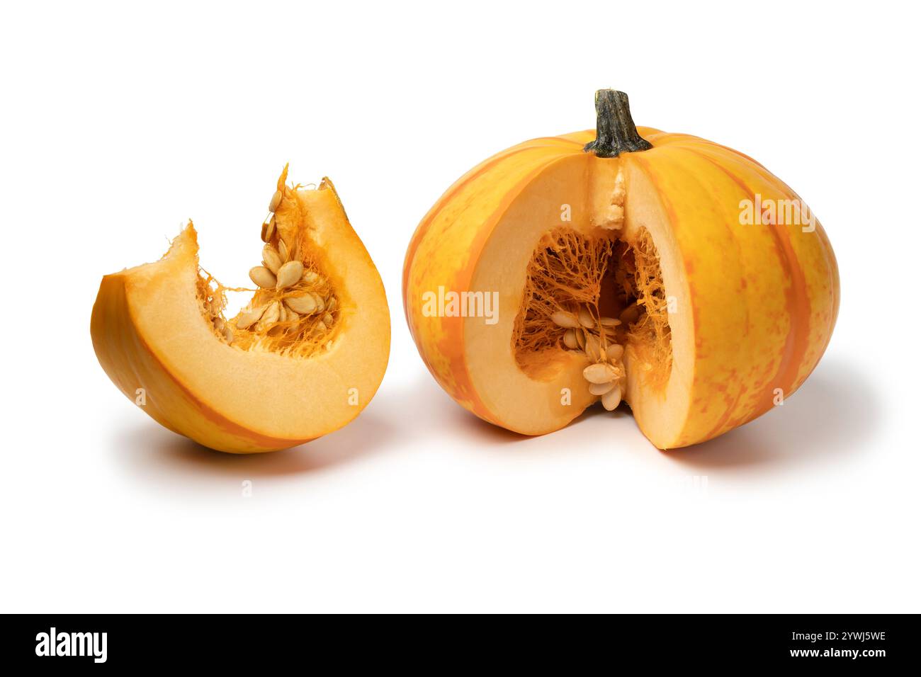 Whole Sweet Lightning pumpkin and a piece close up isolated on white ...