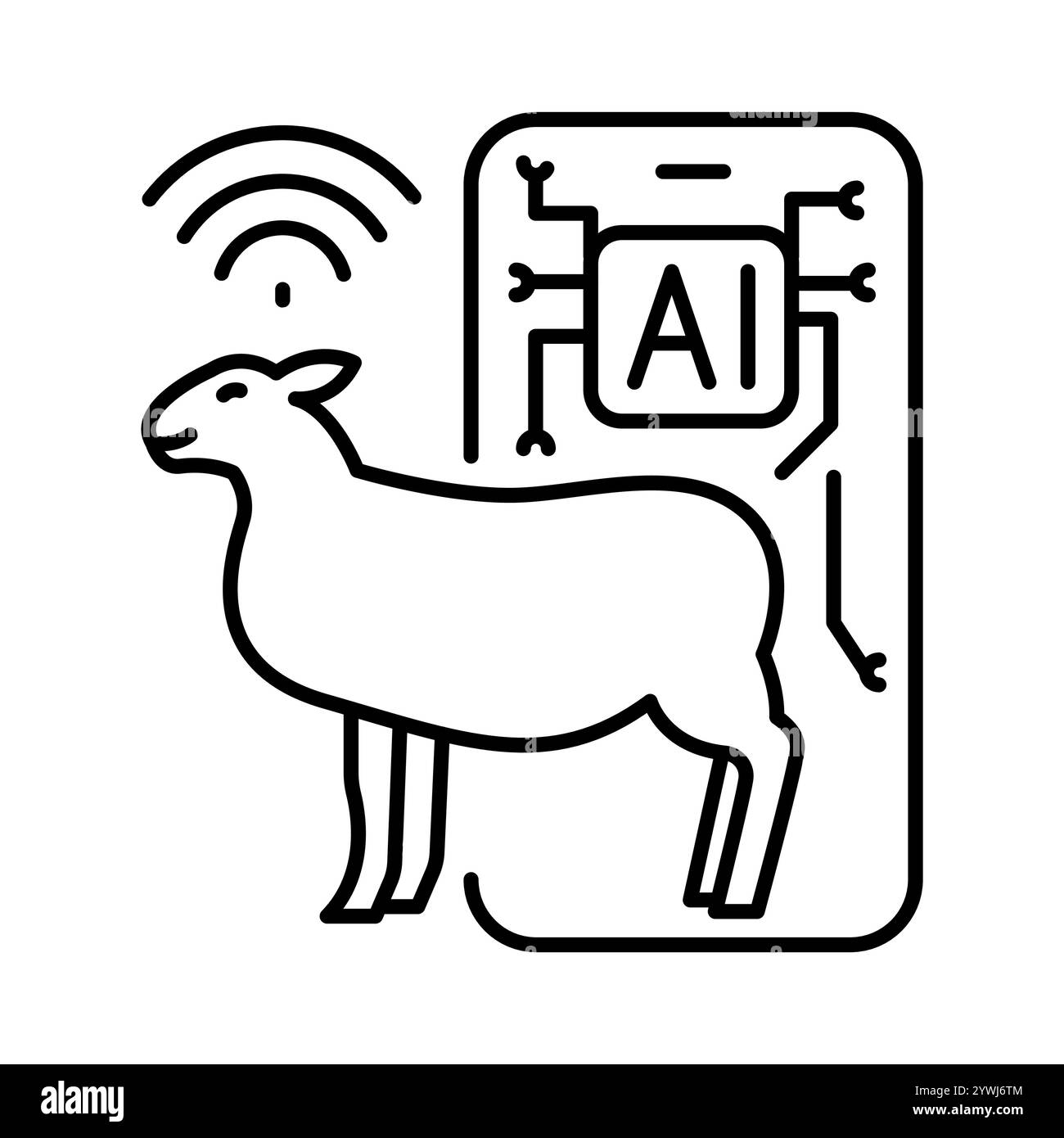 Ai In Predictive Analysis Black Line Icon Vector Isolated Element Editable Stroke Stock Vector