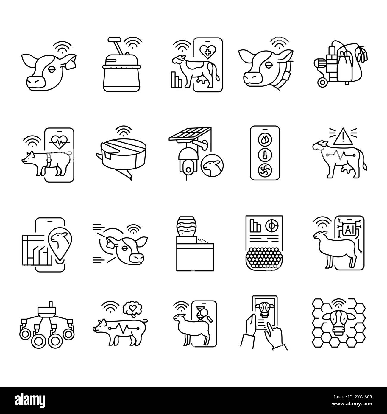 Smart animal farm black line icons set. Vector isolated element. Editable stroke Stock Vector ...