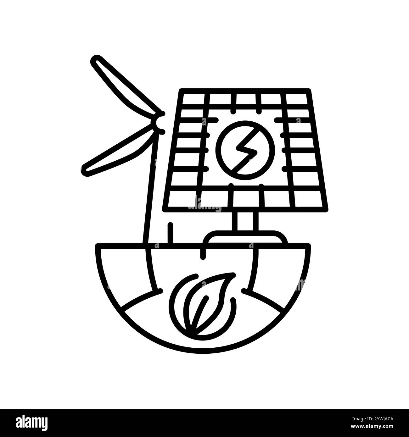 Transition to renewable energy black line icon. Vector isolated element ...