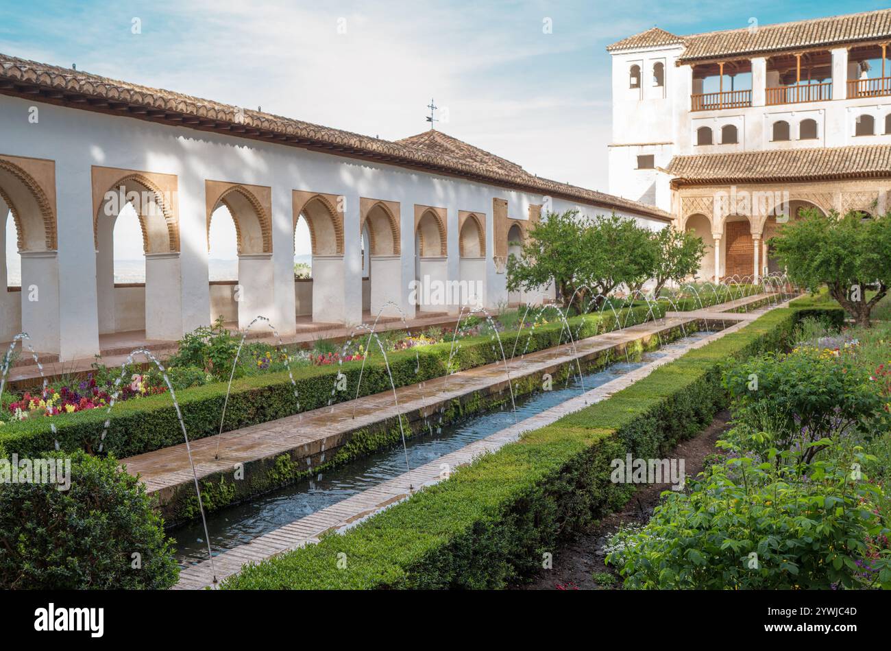 Portico in El Palacio del Partal or Partal Palace with fountains ...