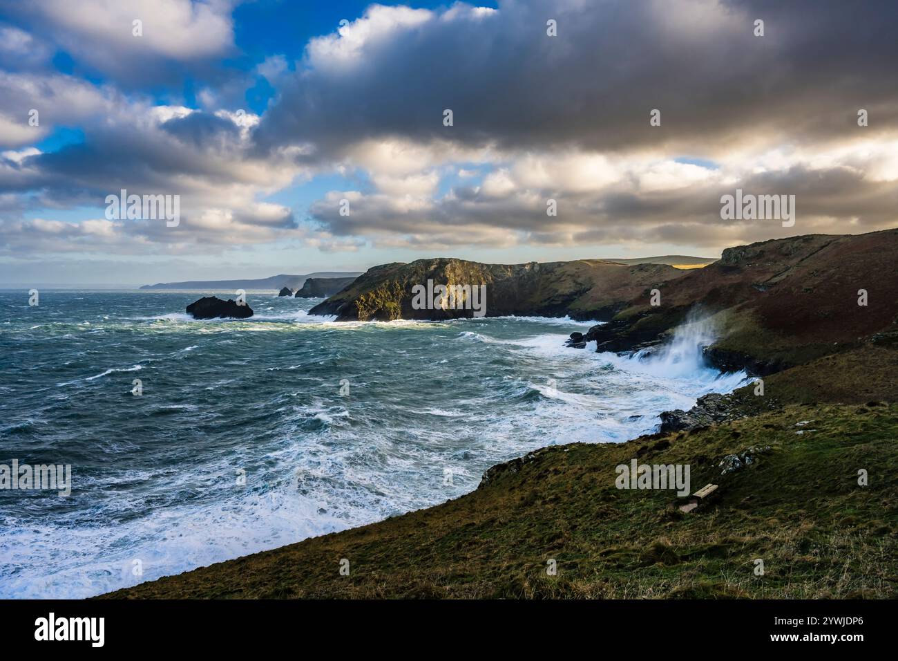 Gullastem bay from the Barras Nose headland during Storm Darragh ...