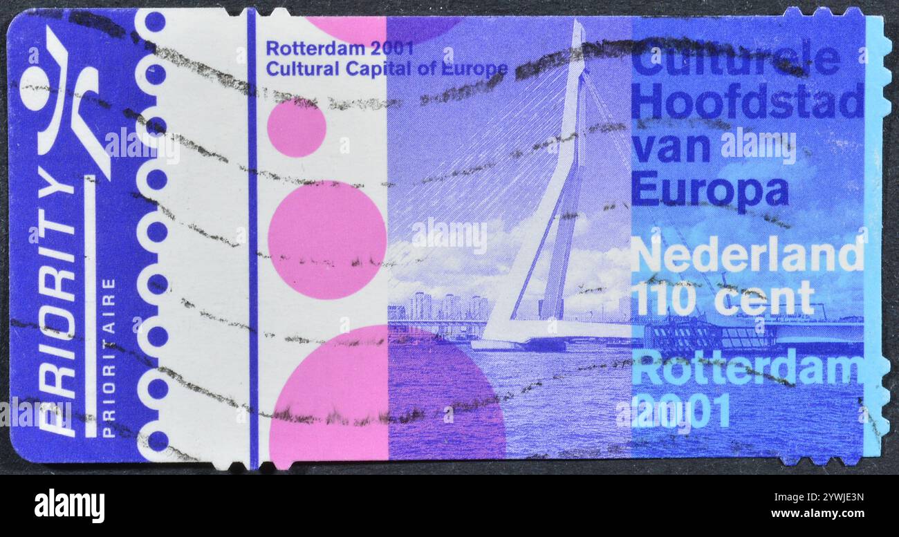 Cancelled postage stamp printed by Netherlands, that shows Erasmus ...