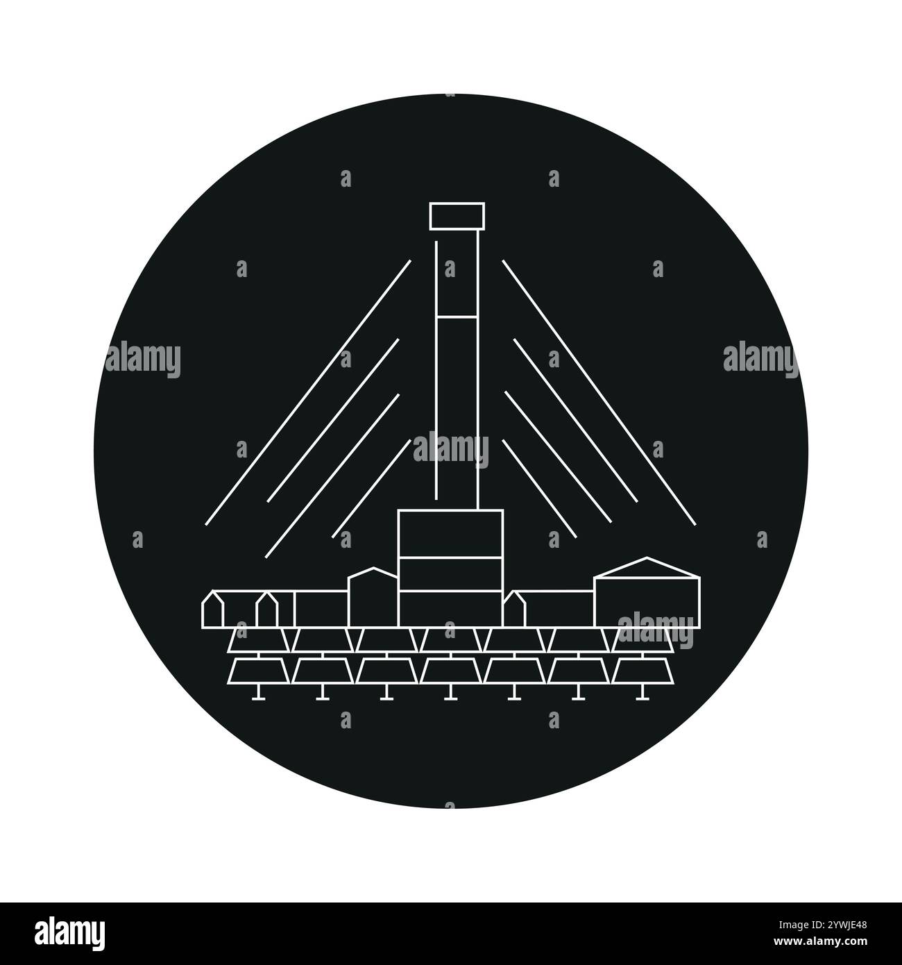 Concentrated Solar Thermal Color Line Icon Cst Power Plant Station Vector Isolated Element
