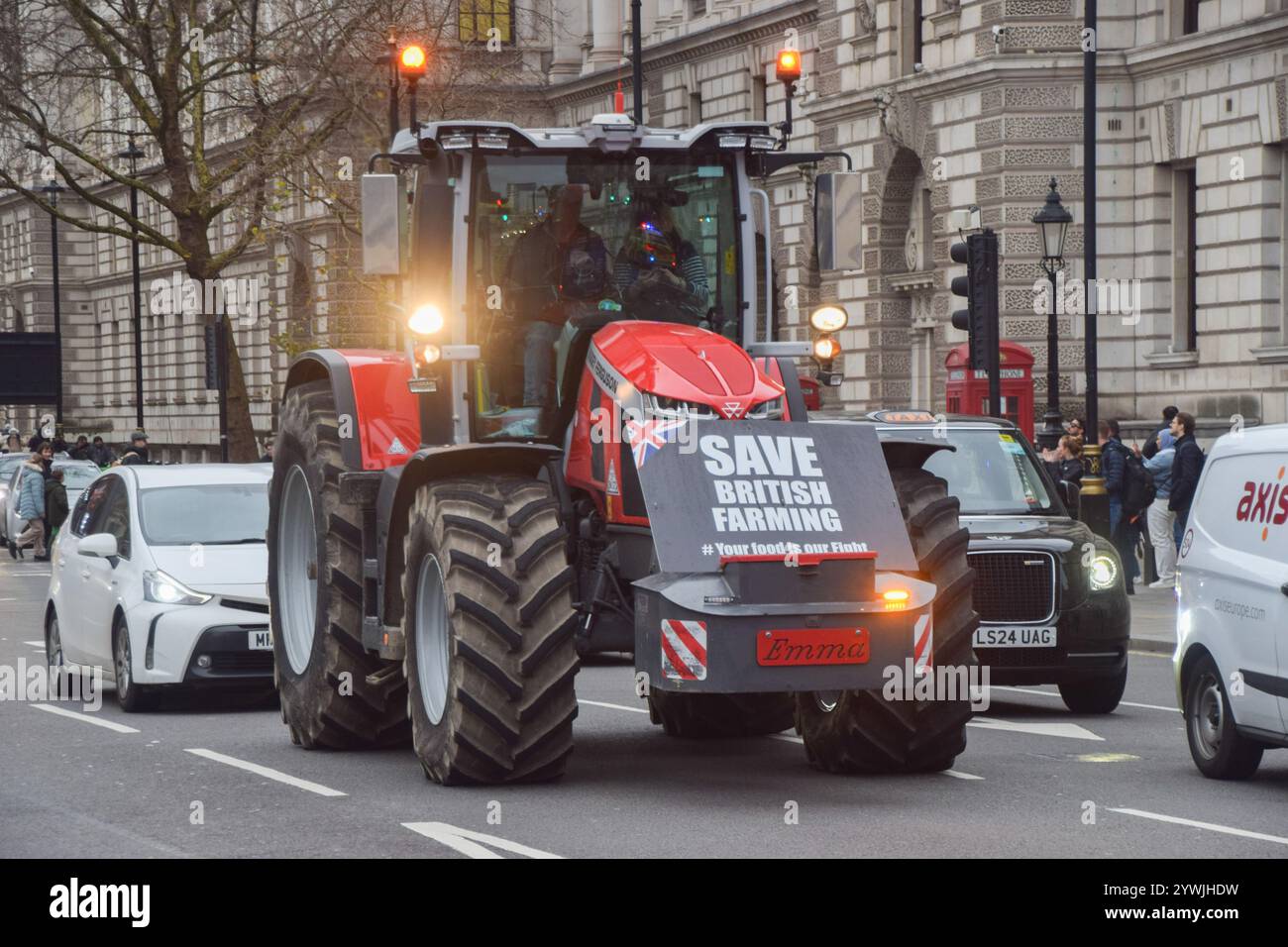 London, UK. 11th Dec, 2024. A tractor with a 'Save British Farming ...