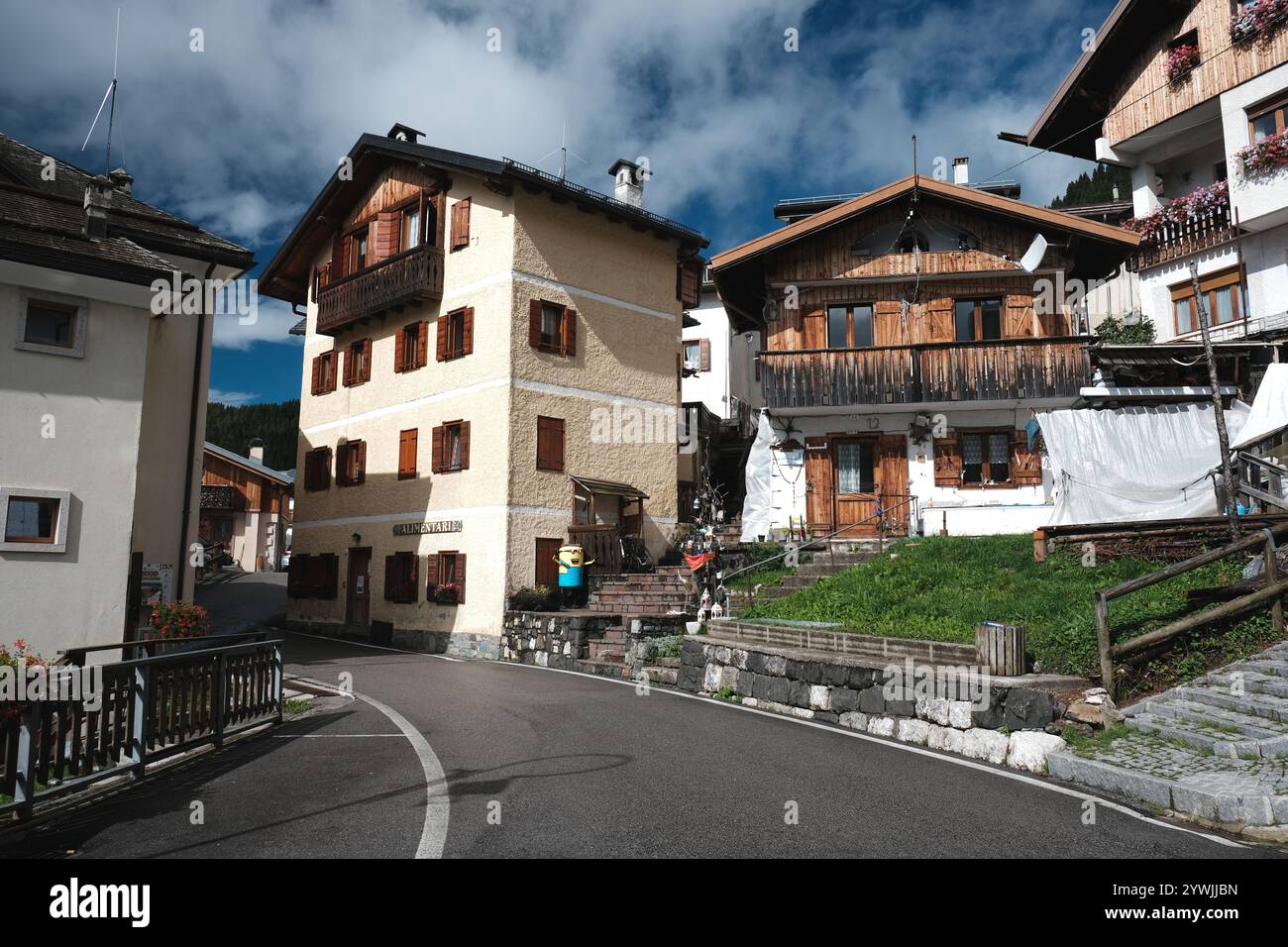 View of the Zoppe di Cadore commune at the foot of the majestic Mount ...