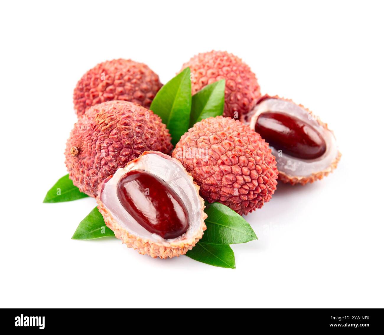 Lychee fruits with leaves on white backgrounds Stock Photo - Alamy