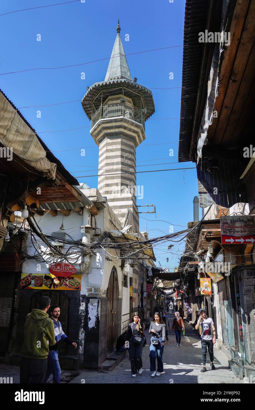 Minarett der Umayyad Moschee in der Altstadt von Damaskus, Syrien ...