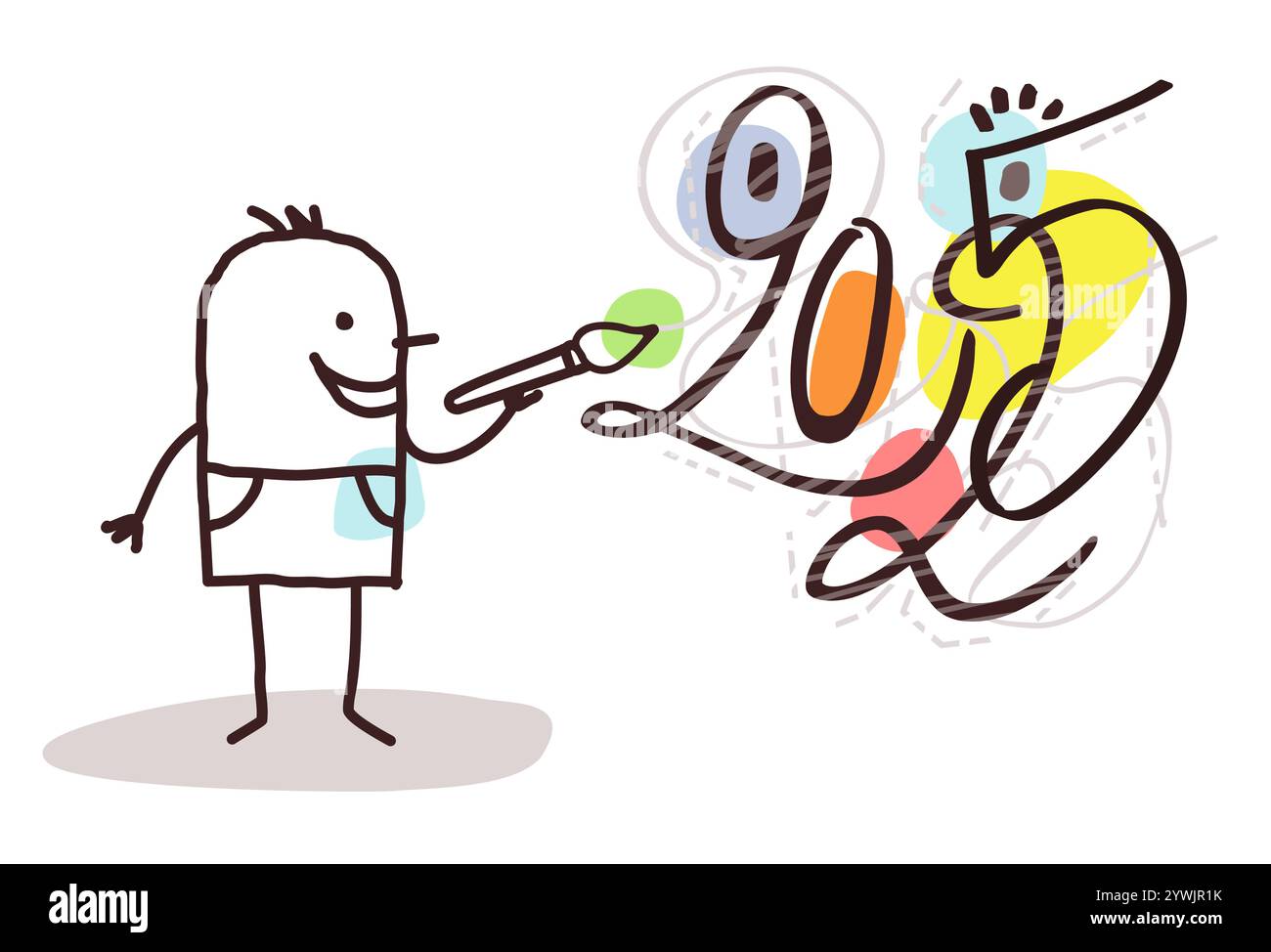 Hand drawn Cartoon Characters and New Year 2025 Celebration - artist ...