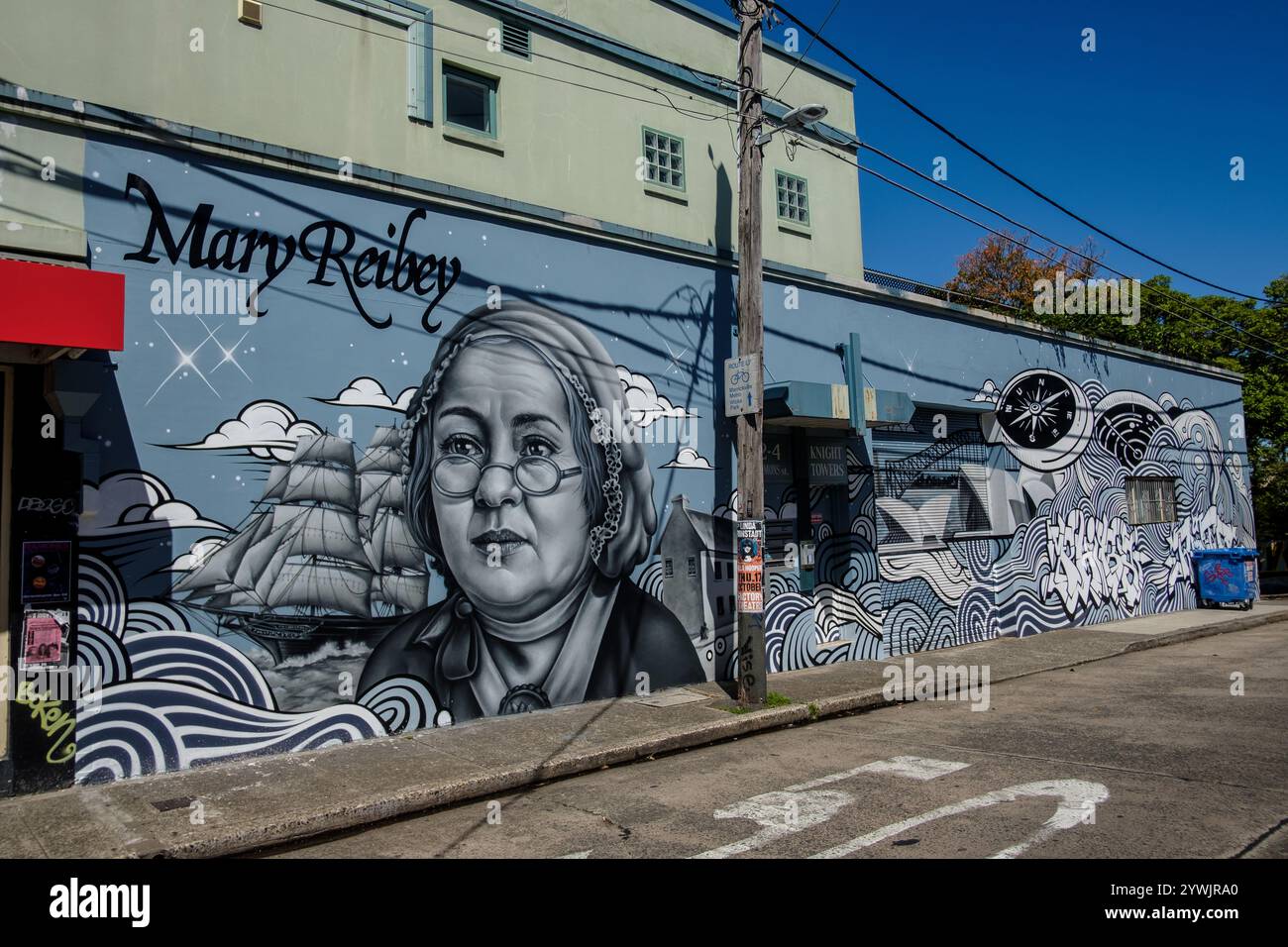 A mural featuring Mary Reibey on Simmons Street, just off Enmore Street ...