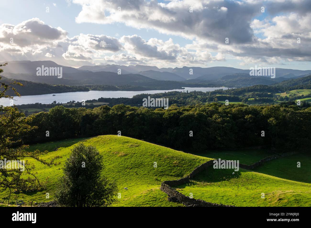 Beautiful view from Orrest Head of Lake Windermere and the high fells ...