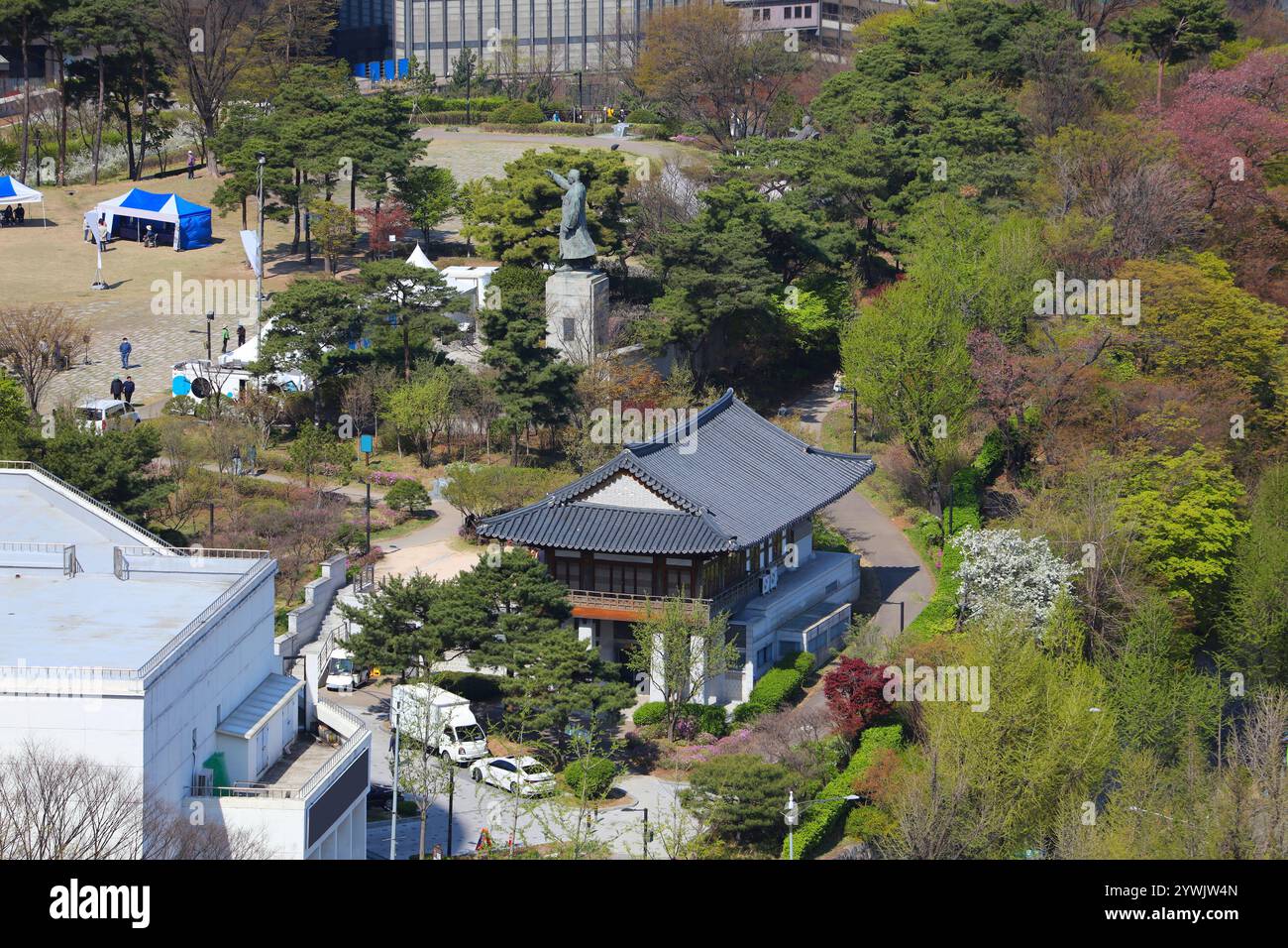 Namsan Baekbeom Square seen from Namsan Park in Seoul, South Korea ...