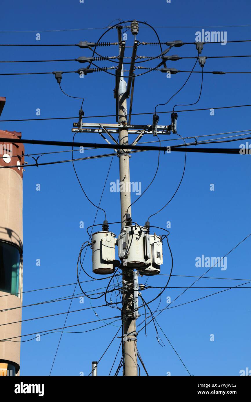 Electric grid in South Korea. Concrete utility pole in Busan city Stock ...