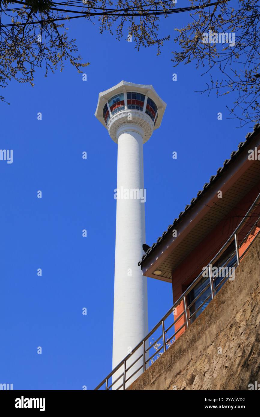 Landmarks of Busan, South Korea. Park view with Busan Tower Stock Photo ...