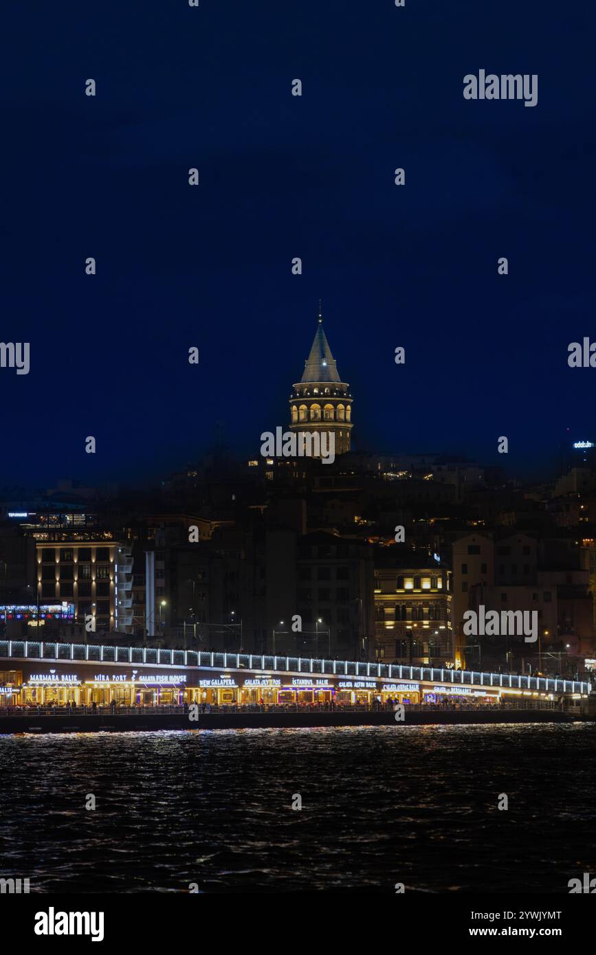 A breathtaking night view of Istanbul featuring the iconic Galata Tower ...