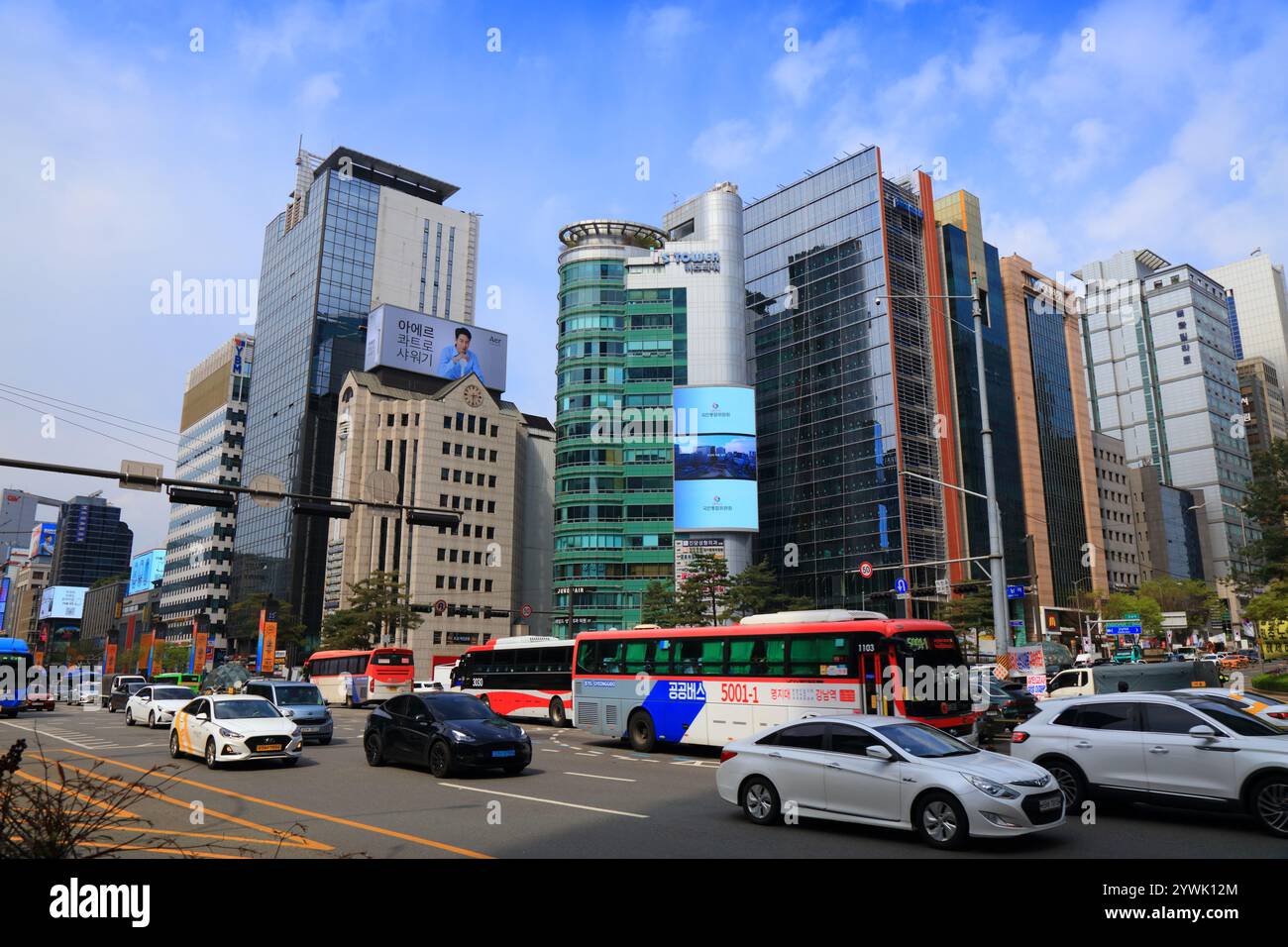 SEOUL, SOUTH KOREA - APRIL 7, 2023: Vehicles drive on Gangnam-daero ...