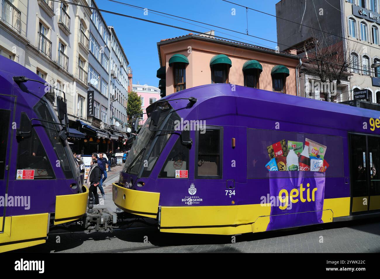 ISTANBUL, TURKEY - MARCH 25, 2023: Public transportation electric tram ...