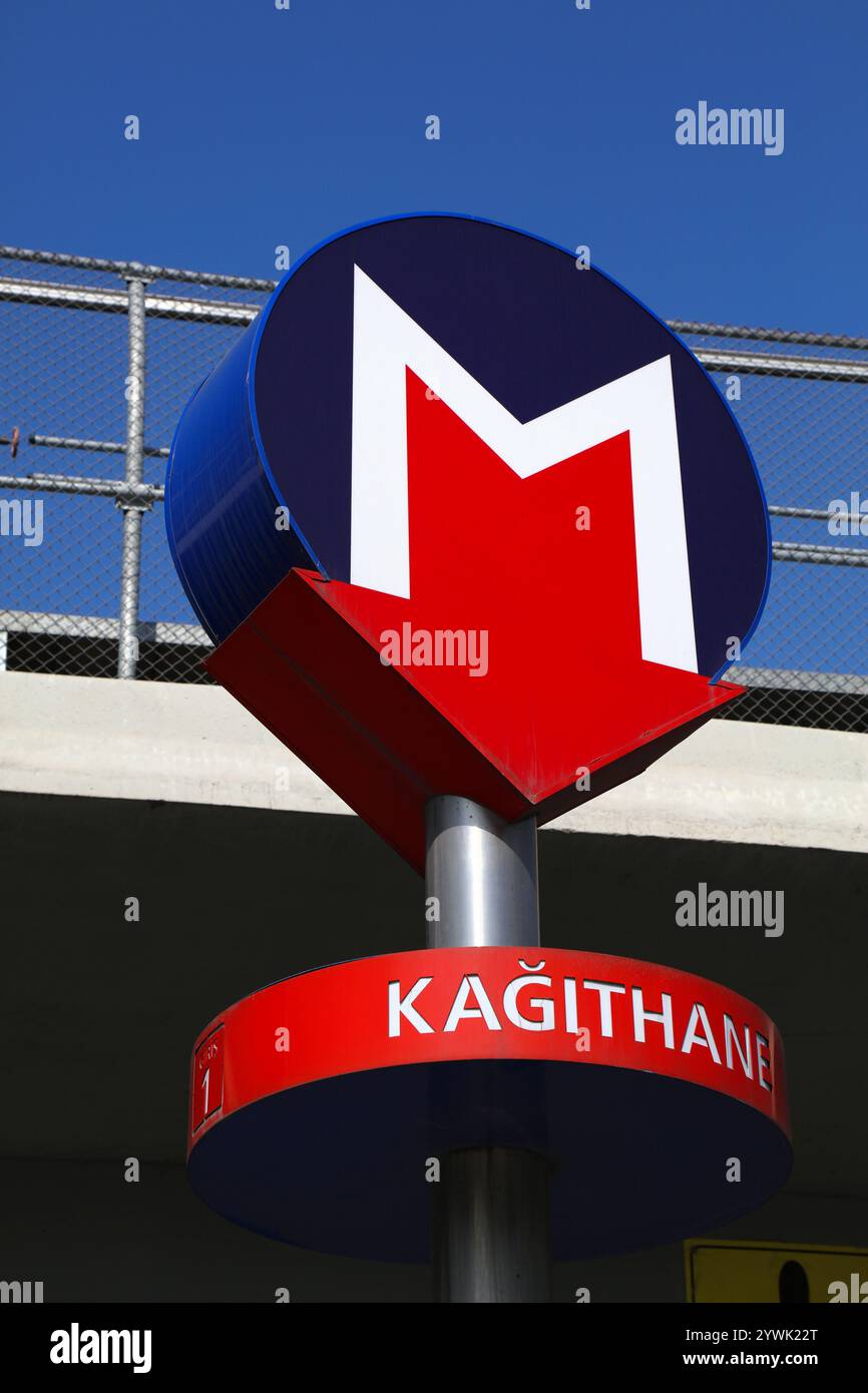 ISTANBUL, TURKEY - MARCH 25, 2023: Istanbul Metro sign at Kagithane ...