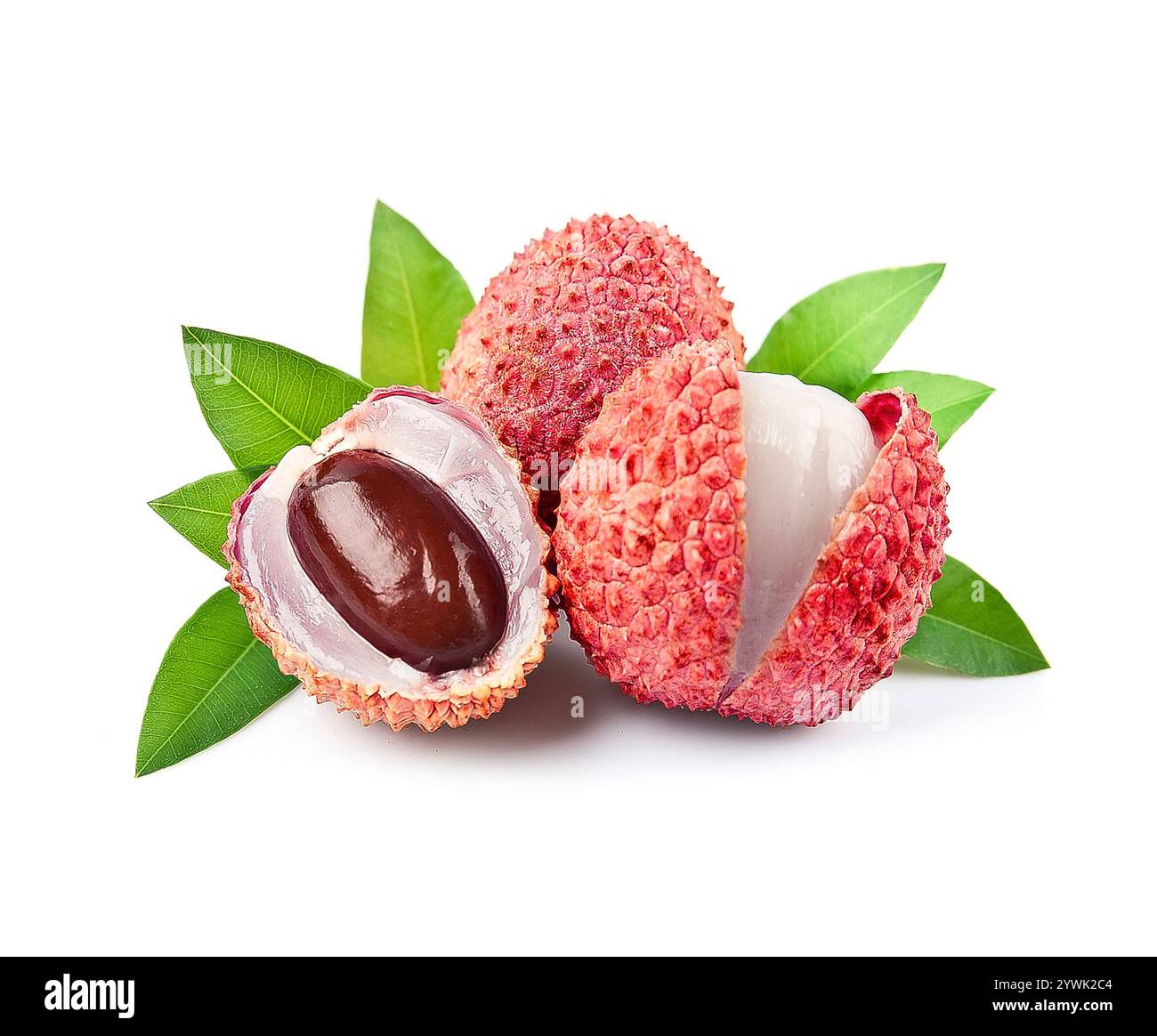Lychee fruits with leaves on white backgrounds Stock Photo - Alamy