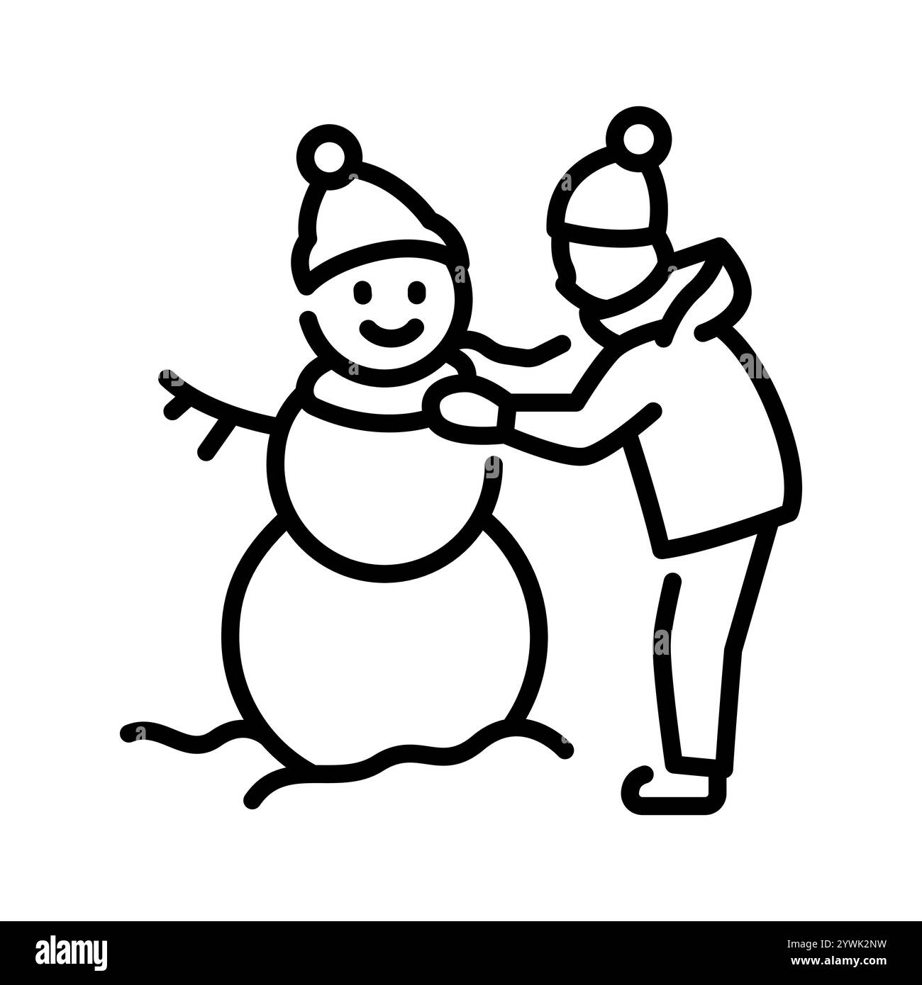Boy is sculpting a snowman color line icon. Vector illustration ...