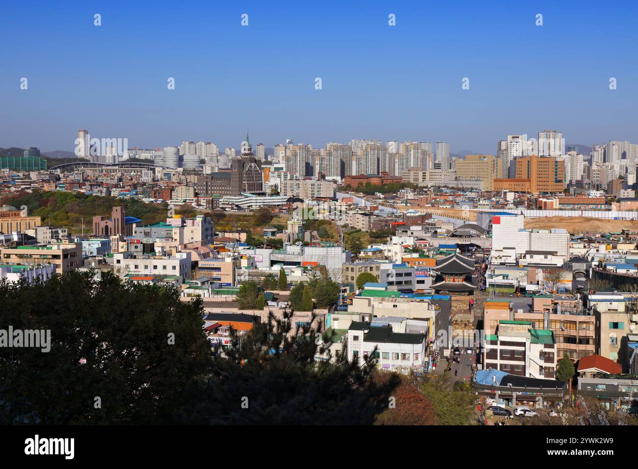 SUWON, SOUTH KOREA - APRIL 8, 2023: Modern city skyline of Suwon. It is ...